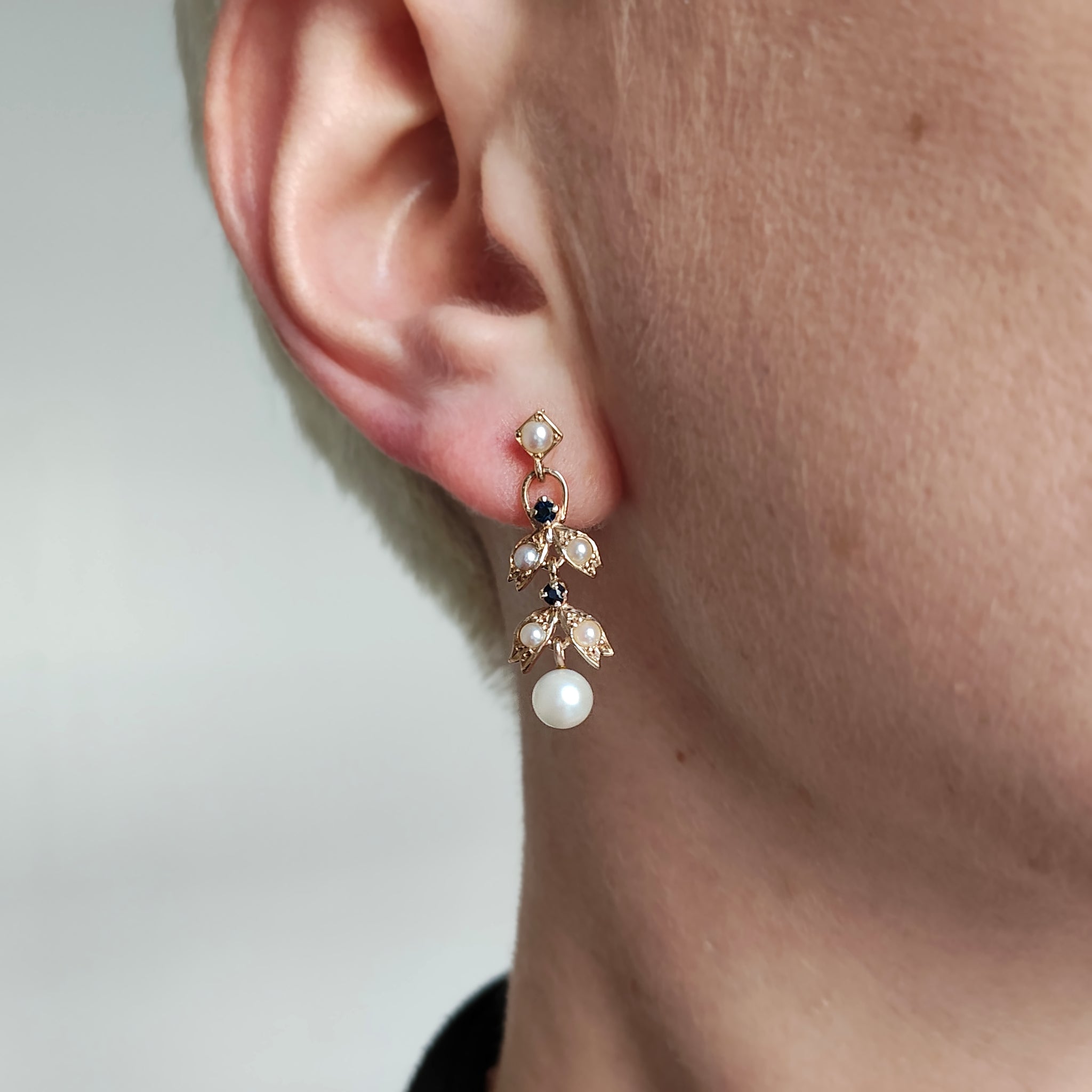 Vintage 9ct Yellow Gold Pearl and Sapphire Drop Earrings – Jeremy ...