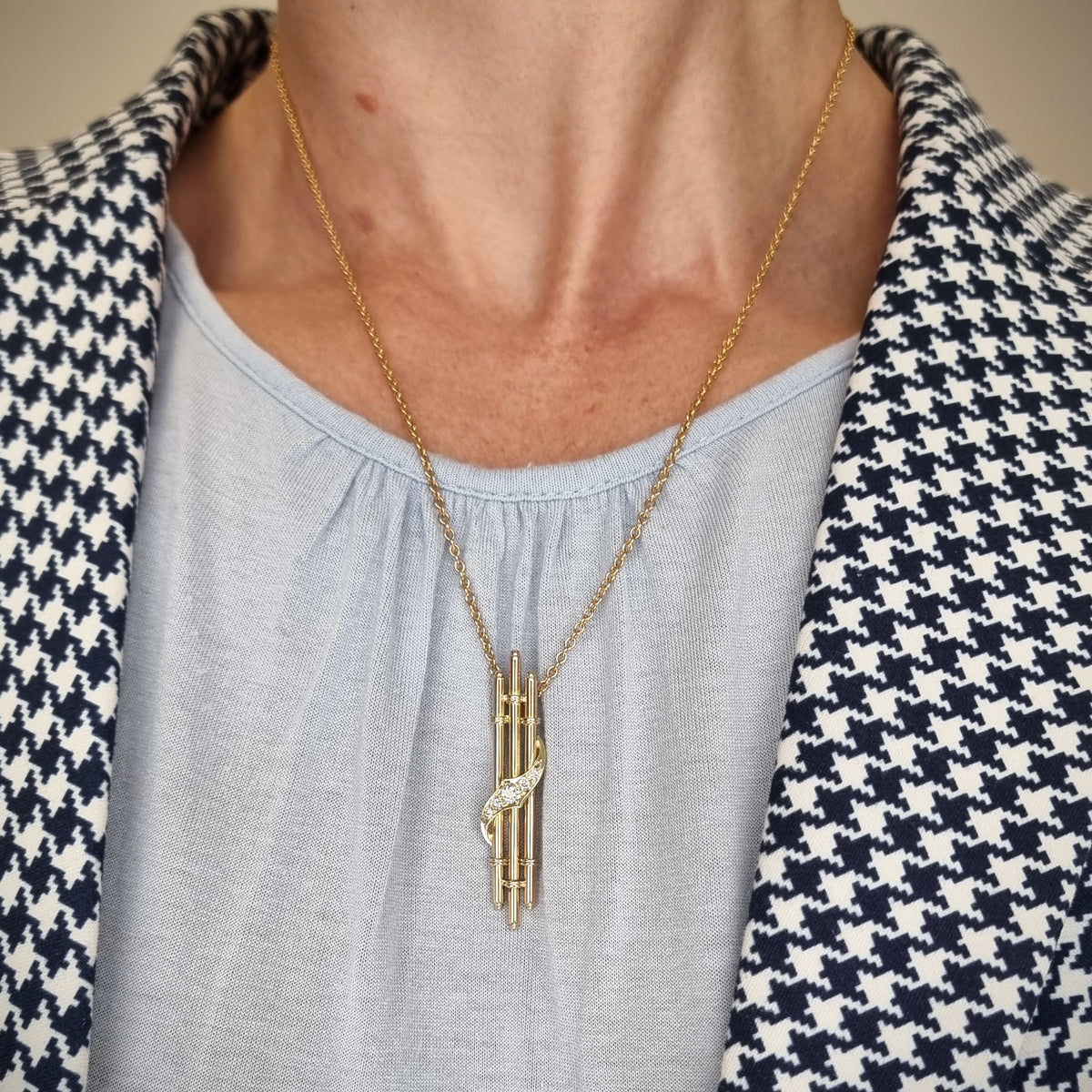 Antique 15ct Gold Diamond Bar Pendant with 9ct Gold Chain – Jeremy ...