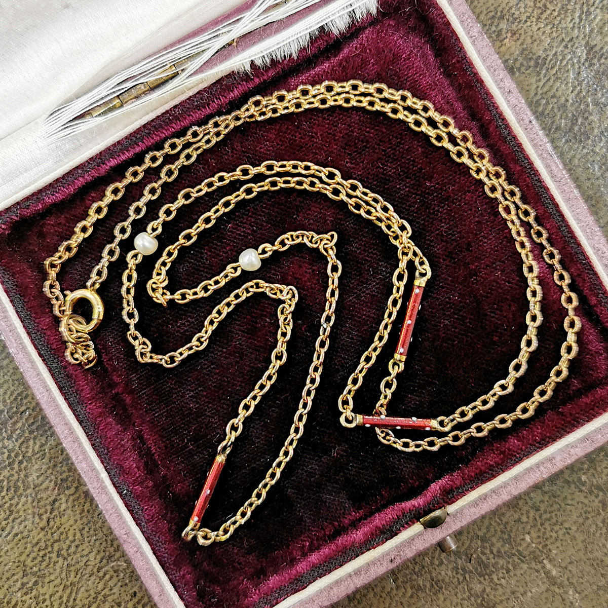 Antique 15ct Gold Enamel and Pearl 26" Chain Necklace – Jeremy ...