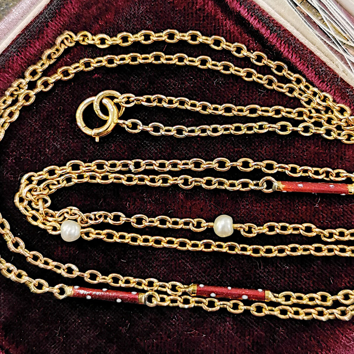 Antique 15ct Gold Enamel and Pearl 26" Chain Necklace – Jeremy ...