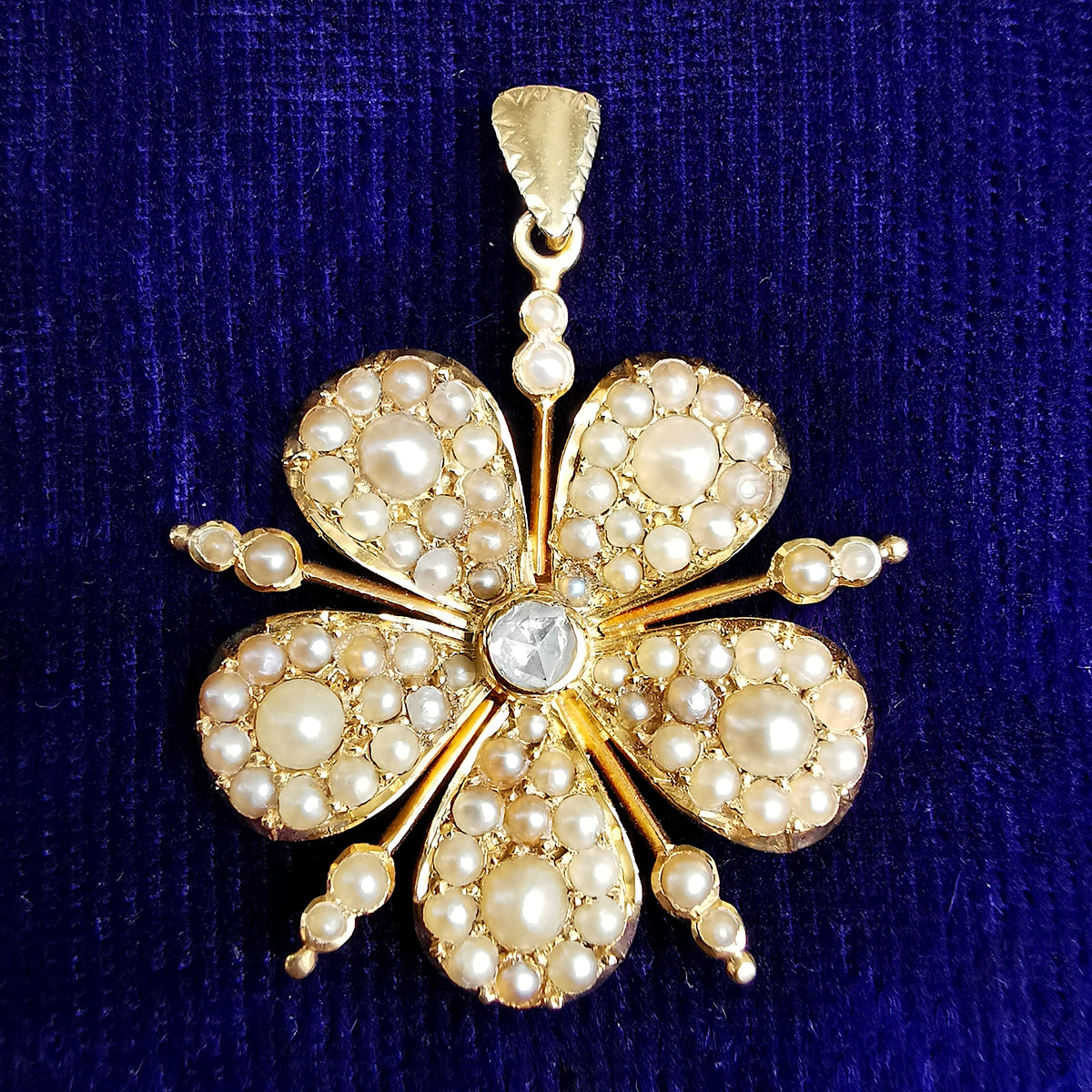 Victorian 15ct Gold Diamond & Seed Pearl Flower Pendant – Jeremy ...