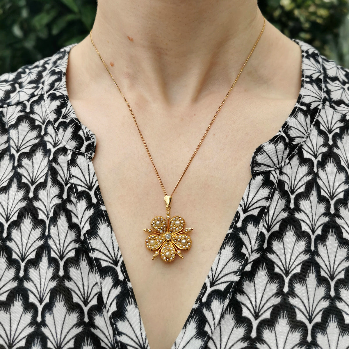 Victorian 15ct Gold Diamond & Seed Pearl Flower Pendant – Jeremy ...